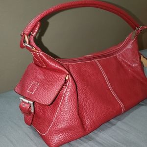 Bags | Red Pebbled Leather Handbag | Poshmark